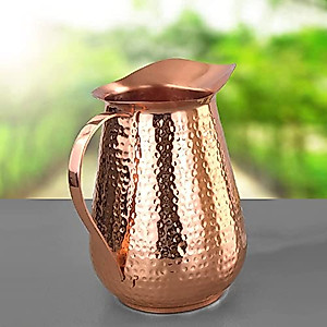 Artisan’s Anvil Copper Pitcher w/Copper Handle and Lid, Pure 100% Hammered Vessel, Heavy Duty Copper Jug, Handmade, 70 fl. Oz, Best for Water, Ayurveda, Moscow Mule, Cocktails