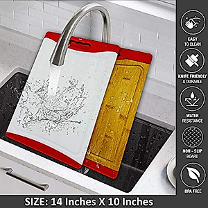 Organic Bamboo and Plastic Cutting Boards for Kitchen (2 Piece Set), Featuring Juice Grooves, Non-Slip, Grip on Granite Counter, Double Sided Chopping Board, BPA Free, by PandPal