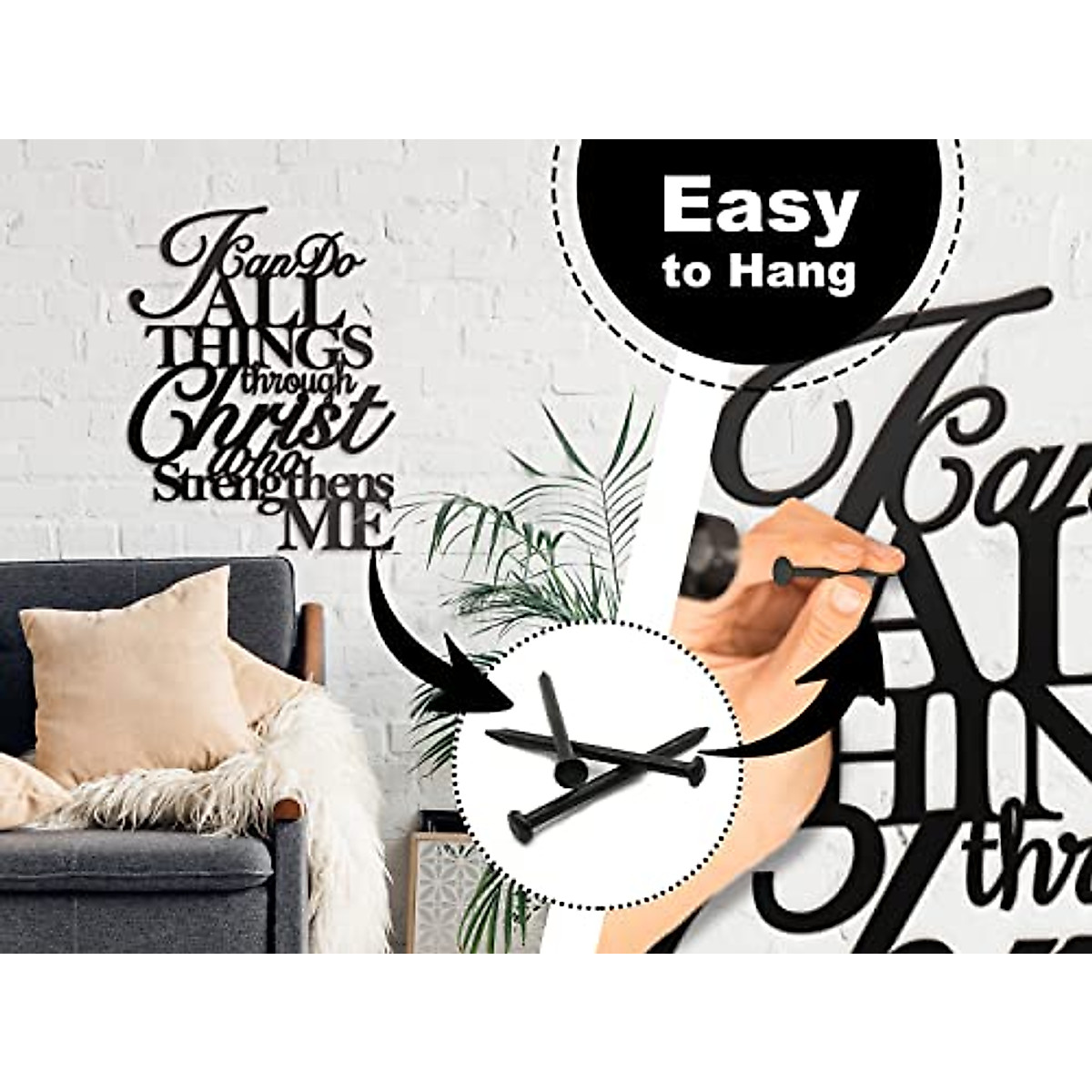 Vivegate I Can Do All Things Through Christ Metal Wall Art, 17"X13" Philippians 4 13 Christ Home Decor I Can Do All Things Through Christ Who Strengthens Me Religious Scripture