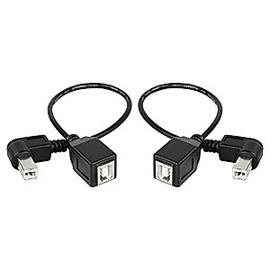 SinLoon USB 2.0 Type-B Printer Cable, (2-Pack) USB 2.0 B Female to Left Angle+Right Angle B Male Printer Short Extension Cable,for Printer, Scanner, Mobile HDD and More (L-R)
