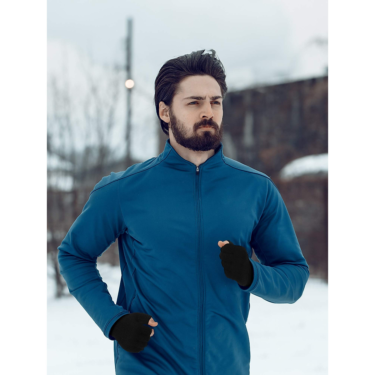 4 Pairs Unisex Winter Half Finger Knit Gloves Stretchy Non-Slip Winter Warm Knitted Fingerless Gloves (Black)