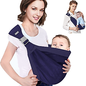 Baby Sling Carrier, Adjustable One Shoulder Labor-Saving Baby Holder Carrier, Baby Mesh Half Wrapped Sling Hip Carrier for Newborn to Toddler (Dark Blue)