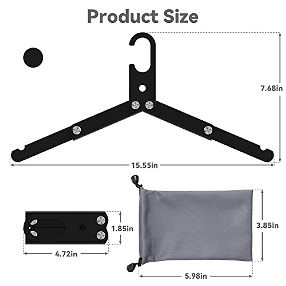 Sazfli 3-Pack Foldable Travel Hangers, Portable Lightweight Aluminium Alloy and Durable Collapsible Hanger with Storage Bag for Camping Traveling Outdoor, Black