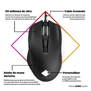 HP OMEN Vector Gaming Mouse with Ergonomic Design and Tunable Weight with RGB Lighting & Omron Switches (8BC53AA#ABL)