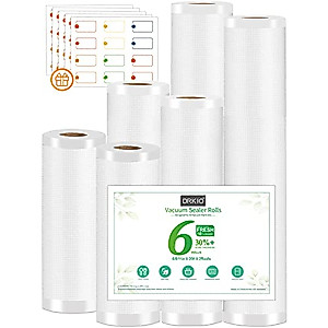 DRKIO Vacuum Sealer Bags - 6 Pack for Food Saver 11"x20' and 8"x20' and 6"x20' Heavy Duty Commercial Grade Vac Seal Rolls Great for Sous Vide Meal Prep Freezer Food Storage Seal a Meal
