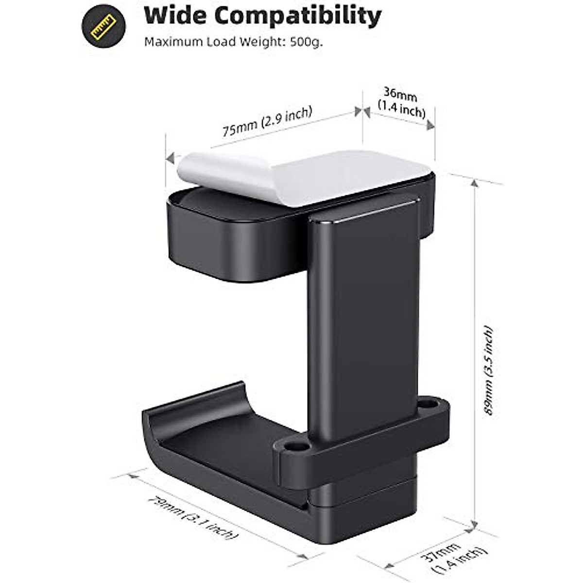 Lamicall Headphone Stand, Sticky Headset Hanger - 360 Degree Rotation Earphone Adhesive Hook Holder Mount, Table Headphone Stand with Cable Organizer, Headset Clamp for HyperX, Sony, Sennheiser -Black