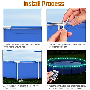 Eliteemo LED Pool Lights for Above Ground Pools, 15Ft Remote Control Submersible Rim Lights, C Battery Box, 16 Color Change by Yourself, Waterproof, Bright to Play at Night Outdoors