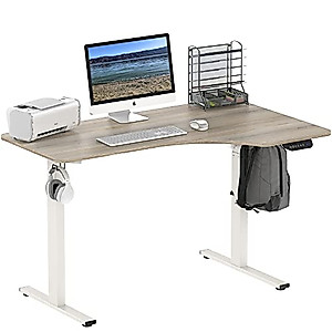 SHW 55-Inch Large Electric Height Adjustable L-Shaped Standing Desk with Right Facing Corner, Oak