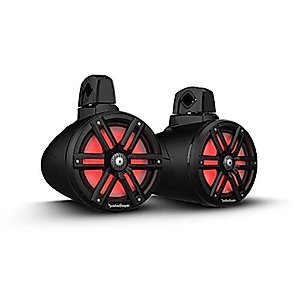 Rockford Fosgate M2WL-8B Color Optix Multicolor LED Lighted 8" 2-Way Marine Wake Tower Cans & Speakers 250 Watts RMS / 1000 Watts Peak with Stainless & Sport Grilles, Mounting Hardware - Black (Pair)