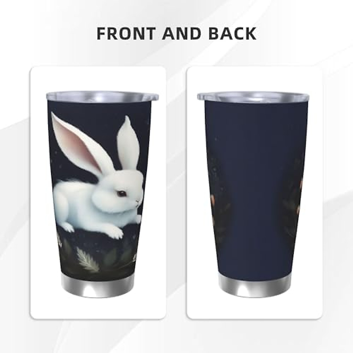 EKPRAVDKTF Cute White Rabbit 20oz Insulated Stainless Steel Tumbler With Lids And Straws, Double Wall Vacuum Travel Coffee Mug, Thermal Cup For Cold & Hot Drinks, Reusable Metal Straw & Brush