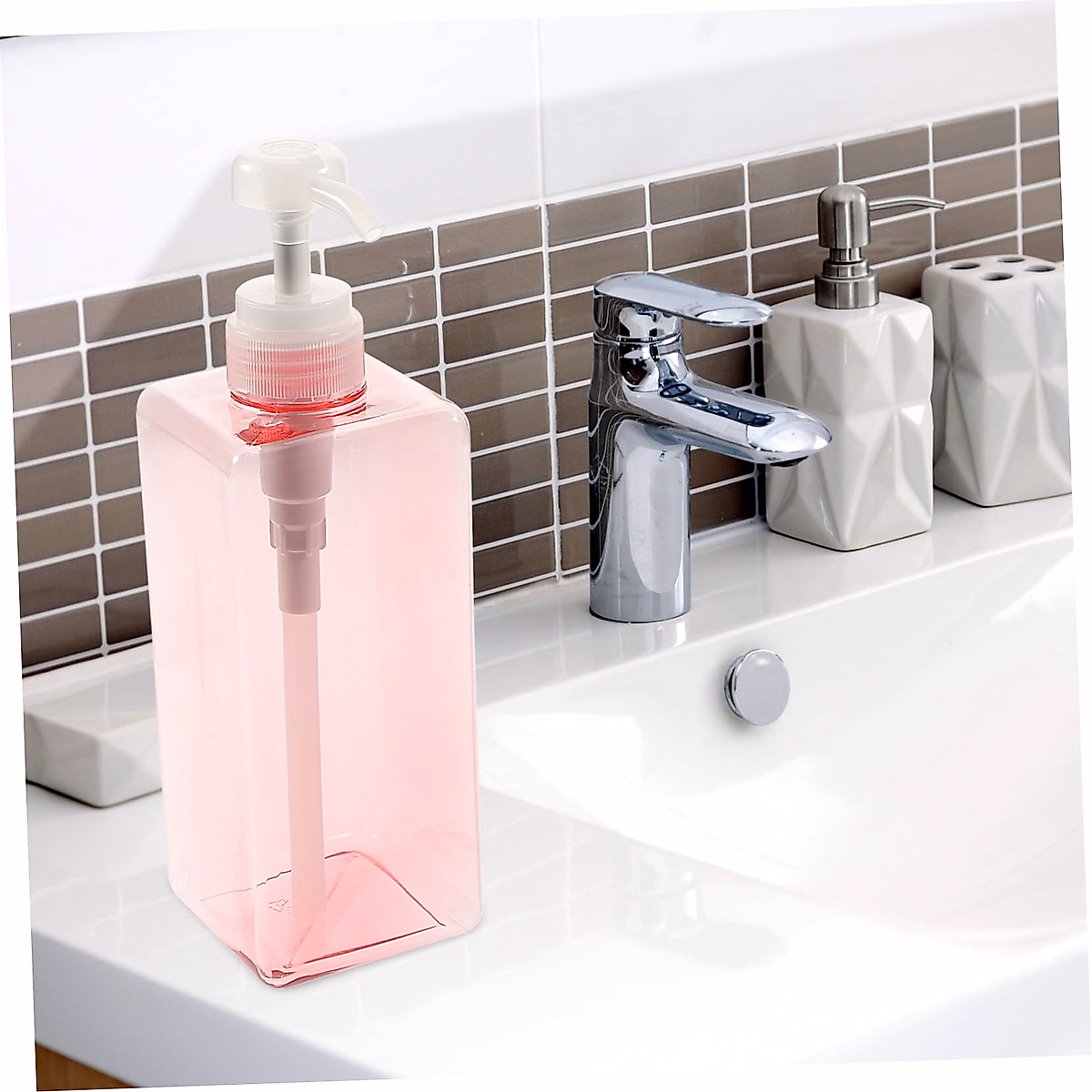 FELTECHELECTR Refillable Pump Bottle Square Liquid Dispenser for Shampoo Body Wash Face Wash Lotion and Liquid Soap for Bathroom and Shower Use