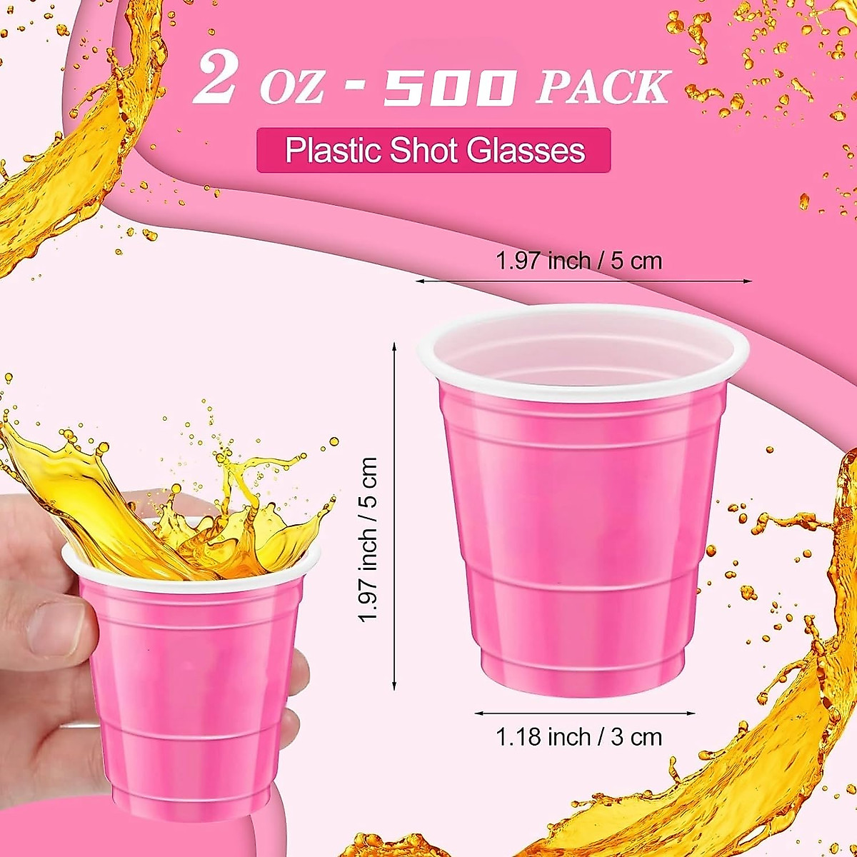 cssopenss 500 pcs pink Plastic Shot Cups pink Plastic Shot Glasses pink shot glasses disposable for drinking Tastings served Snacks Jello Tastings and Samples