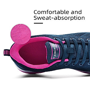 Wide Width Womens Sneakers Air Cushion Running Shoes Walking Tennis Shoes for Women Blue-Rose