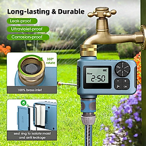Hose Timer with Brass Inlet, Water Timer for Garden Hose Faucet, Sprinkler Timer Outdoor, Irrigation Timer with Rain Delay/Manual for Garden/Outdoor Hose, Yard, Lawns, 1 Outlet