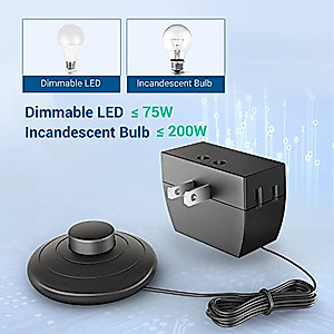 DEWENWILS LED Dimmer Switch, Foot Dimmer with 3 Dimming Levels, Compatible with Dimmable LED Lights, and Incandescent Bulbs, 5 ft Extension Cord, Black, 1 Pack