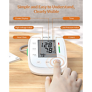 Blood Pressure Monitor, AILE Blood Pressure Machine Upper Arm Large Cuff(8.7"-16.5"), High Automatic Blood Pressure Monitors Cuff for Home Use, (BP) Manual Arm Blood Pressure Monitors, 2 * 99 Memory