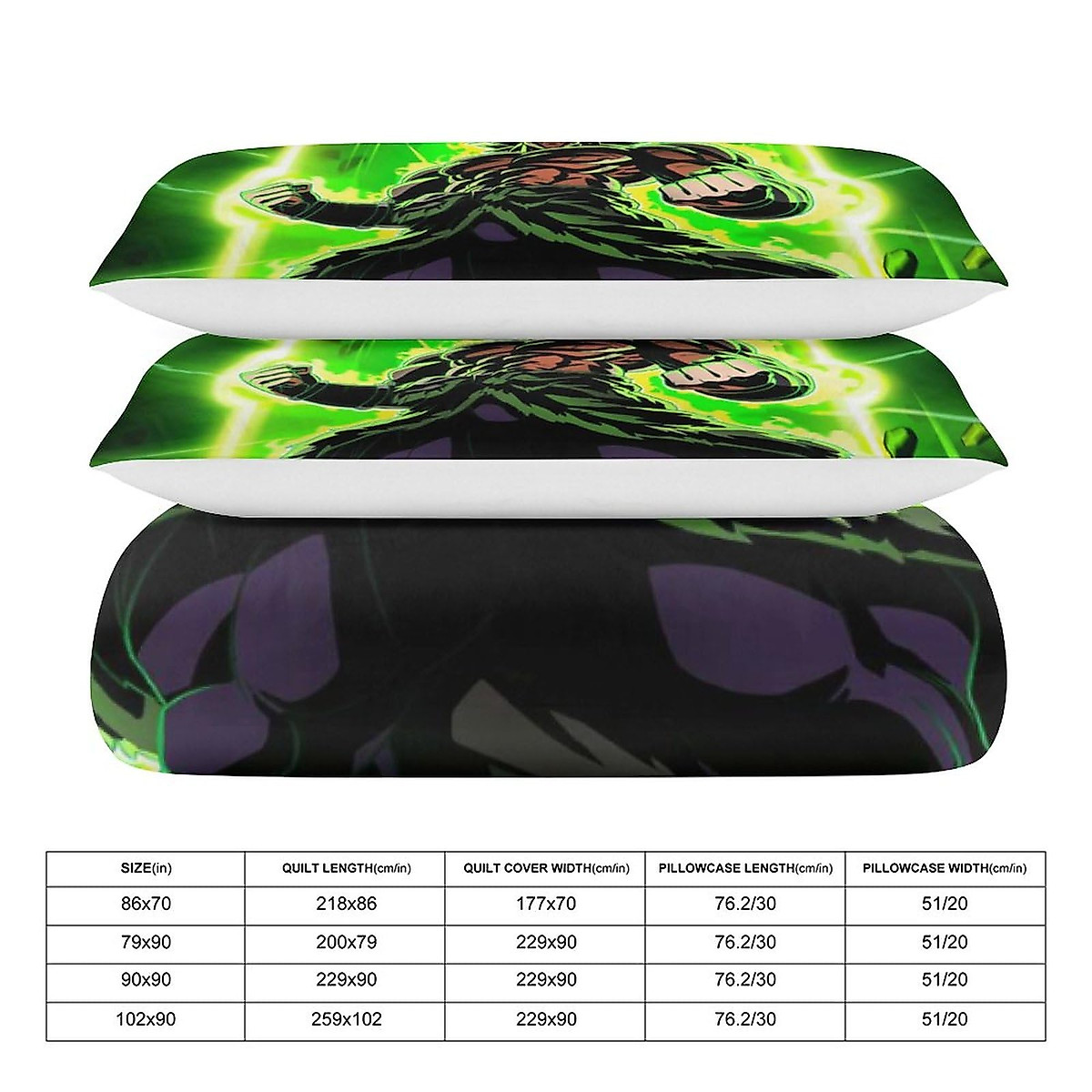 ggtg Saiyajin Broly 3-Piece Bedding Set Soft Microfiber Sheet & Pillowcase Sets Full Size Sheet Set 79"x90"