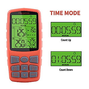 [Upgraded] Regetek Cooking Food Meat Grill Thermometer Clock Timer Alarm for Smoker Oven Kitchen BBQ Dual Probe Digital LCD Backlight Thermometer