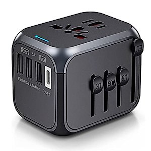 Universal Travel Adapter - International Worldwide Plug Kit, Type C + 3 USB Power Charger, 200 Countries - UK, European, Asia, Israel, India, Italy, Argentina, France, New Zealand, Australia and etc.