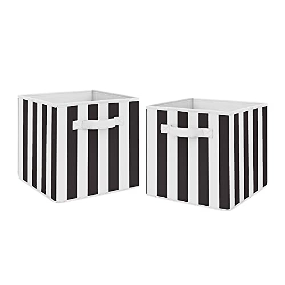 Sweet Jojo Designs Black Stripe Foldable Fabric Storage Cube Bins Boxes Organizer Toys Kids Baby Childrens - Set of 2 - Black and White for Paris Collection Gender Neutral