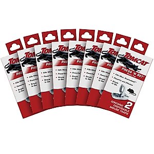Tomcat Press 'N Set Mouse Trap for Indoor or Outdoor Use, Plastic Spring-Loaded Mouse Killer with Grab Tab, 8 Pack (16 Traps)