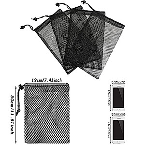 10 Pieces Mesh Bags Drawstring Laundry Bags Large Nylon Mesh Bags Small Gift Bag Dishwasher Bag with Sliding Drawstring for Kitchen Jewelry Toys Gifts Wedding Favour Home (Black, 11.8 x 7.5 Inch)