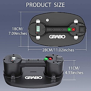 Grabo Pro Electric Vacuum Suction Cup Lifter 375# Max Load Tile Heavy Lifting Tool with Automatic Turn On/Off Pump Function Digital Display Li-ion Battery Portable / FREE GLOVES