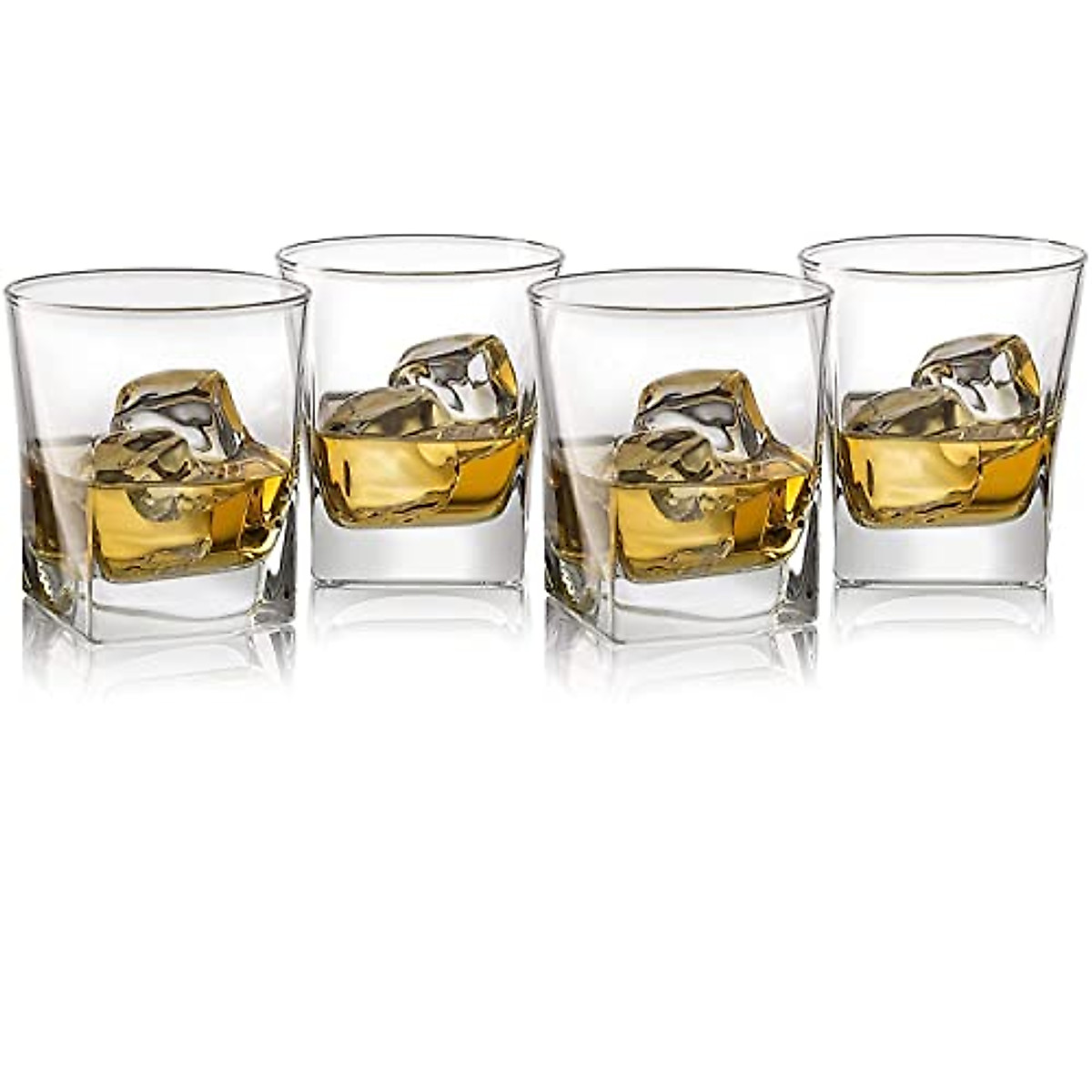 Double Old Fashioned Whiskey Glass (Set of 4) with Granite Chilling Stones - 10 oz Heavy Base Rocks Barware Glasses for Scotch, Bourbon and Cocktail Drinks