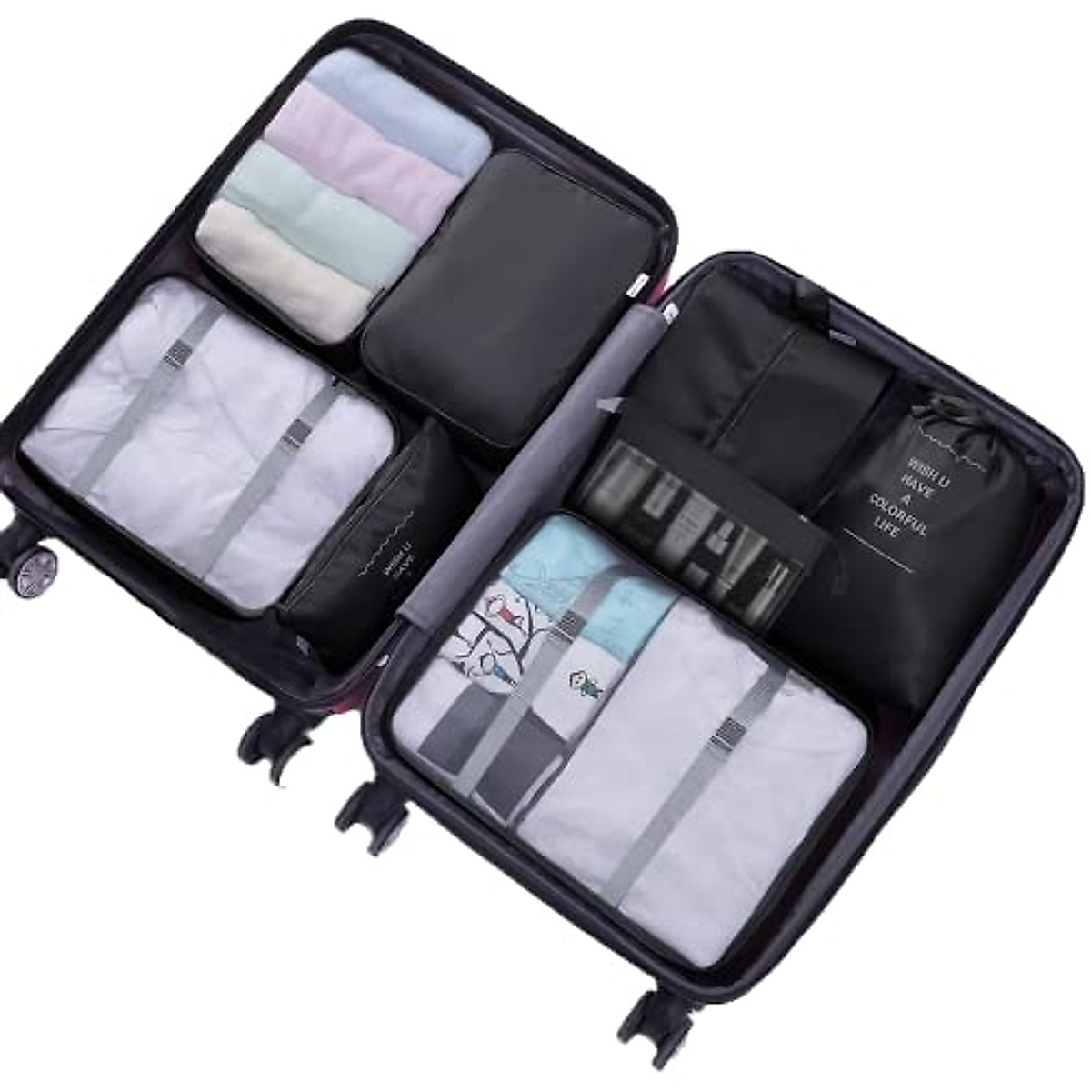 Blibly Packing Cubes for Suitcase, 9 PCS Lightweight Travel Luggage Organizers Set, Waterproof Luggage Packing Cubes for Travel Accessories(Black)