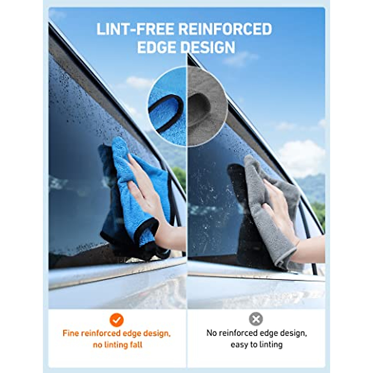 AstroAI Microfiber Towels for Cars, 6-Pack Absorbent and Reusable Microfiber Cleaning Cloth for Car/Domestic Cleaning, Yellow, Blue, Gray, 16" x 16"