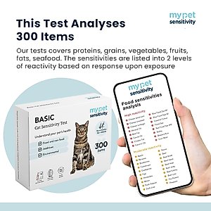 My Pet Sensitivity Test - Home Cat Sensitivity Test | 300 Items | Fast 3-5 Day Results | Gentle Fur Sampling | Comprehensive Food & Environment Analysis | Suitable for All Cats