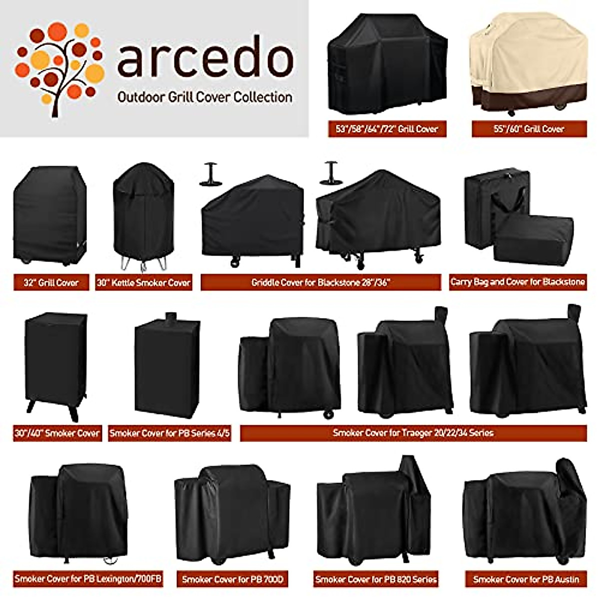 Arcedo Small Grill Cover for Outdoor Grill 32 Inch, 2 Burner Grill Cover, Heavy Duty Waterproof Gas BBQ Grill Cover for Weber Spirit, Charbroil, Nexgrill, and More Grills with Collapsed Side Tables
