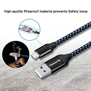 iSeekerKit Short Micro USB Cable 1Ft Nylon Braided Fast USB Charging Cord Compatible for External Battery Charger, Samsung, HTC, LG, Android and More [3 Pack] (Black)