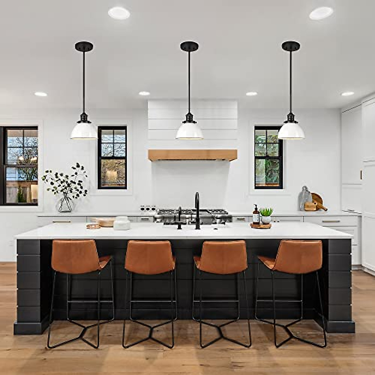 Design House 588327 Savannah Farmhouse 1-Light Indoor Pendant Dimmable White Metal Shade for Kitchen Island Bar Dining Room, Matte Black