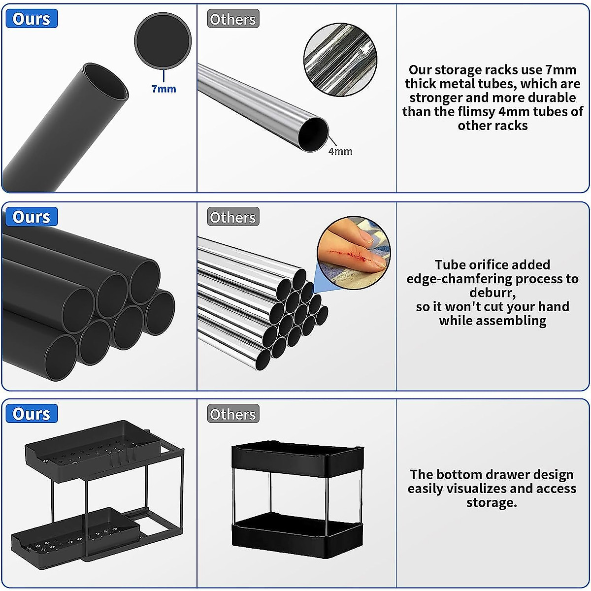 Black 2 Pack Under Sink Organizers and Storage, 2-Tier Sliding Cabinet Basket Organizer Multi-Purpose Under Sink Organizers and Storage for Bathroom Kitchen 40 x 22 x 31CM