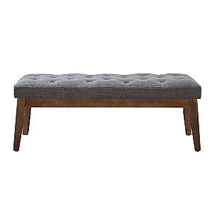 24KF Linen Upholstered Buttons Tufted Entryway Bench with Solid Wood Leg,Bed Bench Ottoman with Padded Seat,5034-Dark Gray