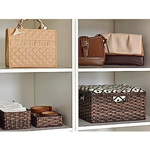 Labcosi Large Wicker Basket, Plastic Wicker Storage Basket, Wicker Storage Basket for Bathroom, Plastic Storage Bin with Built-in Handles, Brown, 15 "L x 11 "W x 6.75 "H, 1 Pack