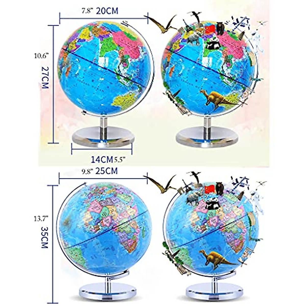 geographic globe Global 9.8" Blue Ocean World Globe With Metal Base Desktop Earth Globe Educational Geography Globes Of Earth For Kids & Adult world globe gift (Diameter 7.8"+ar) (