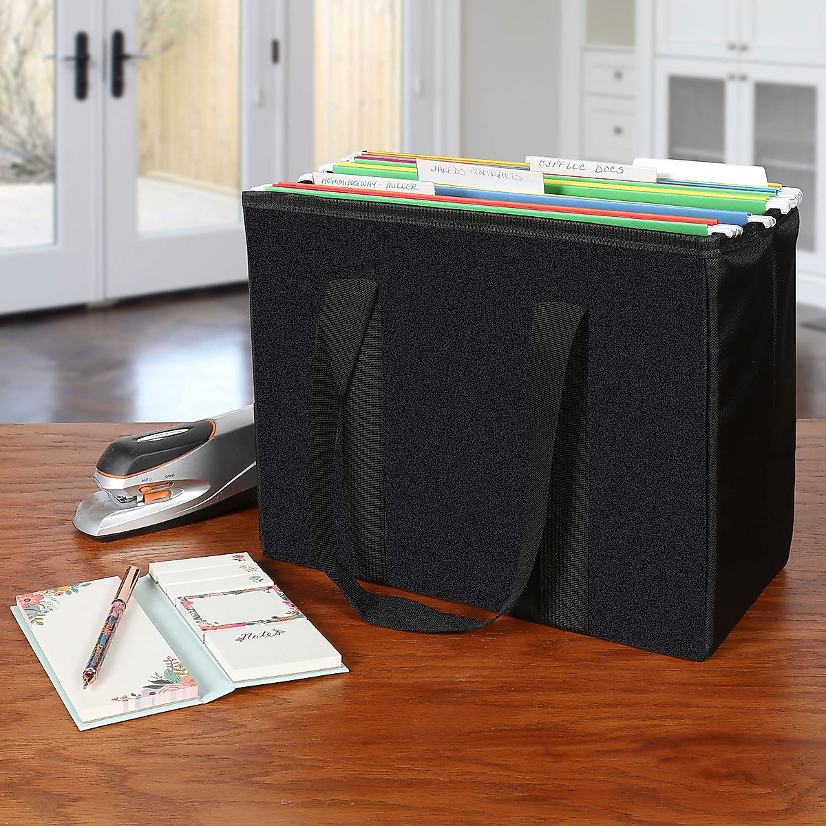 HOME DISTRICT Document Organizer Tote - Portable File Box with Handle Holds Letter Size Folders