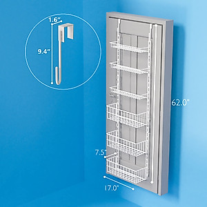 Qboid Sp Over The Door Pantry Organizer - With 6 Adjustable Shelves - Alloy Steel Metal - Hanging - Wall Mount - Storage Door Organization Kitchen Spice Rack,Cans,Closet,Bathroom-White