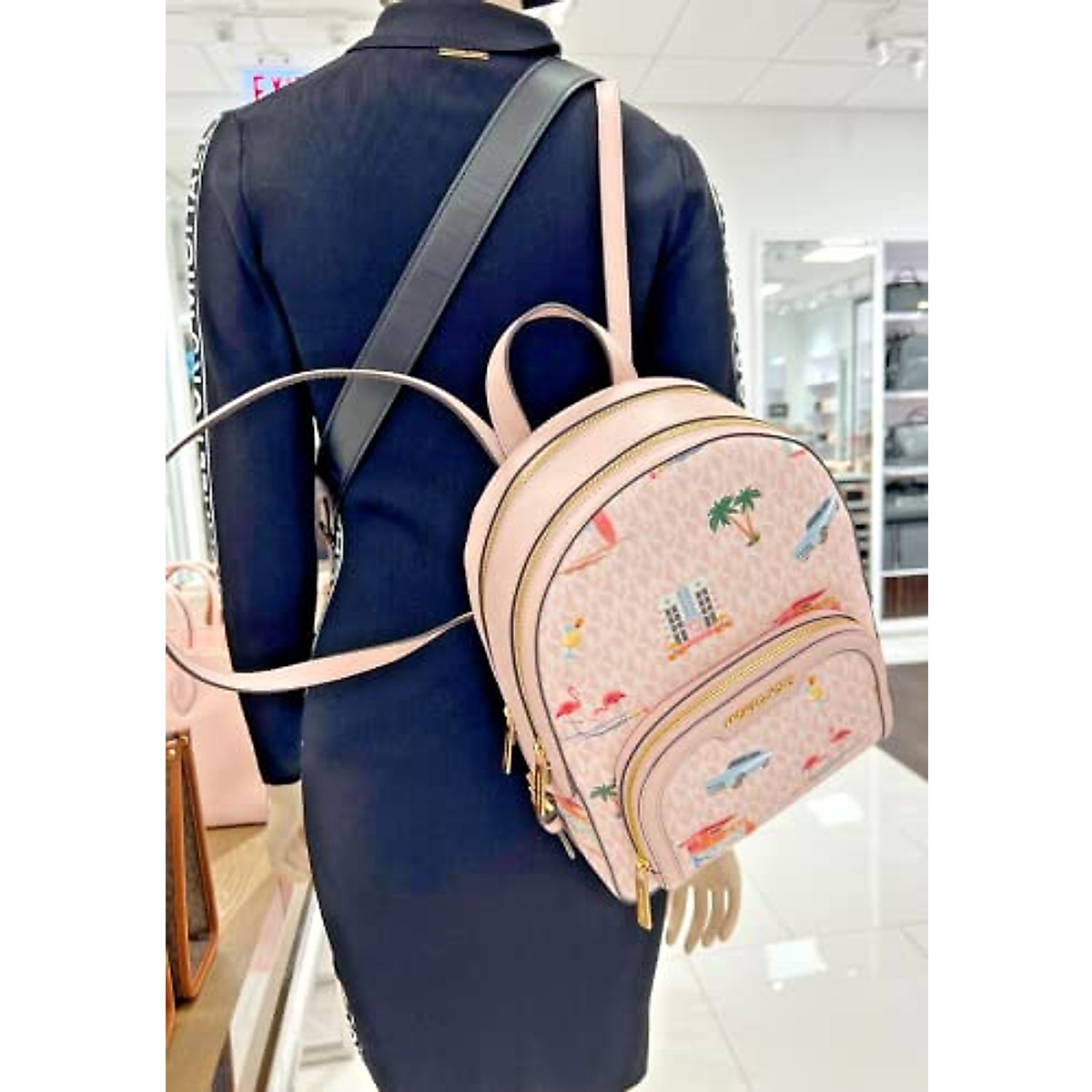 Michael Kors Jaycee Medium Zip Pocket Backpack Light Powder Blush Pink MK Miami