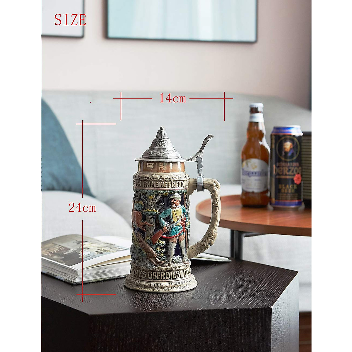 HAUCOZE Beer Stein Mug German Hunting Drinking Stanley Viking Tankard with Petwer Lid for Birthday Gifts Men Father Husband 0.6 Liter