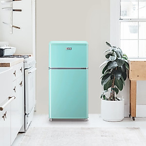 WANAI Compact Mini Refrigerator Small Refrigerator with Freezer, Retro Mini Fridge with Dual Door,7 Adjustable Thermostat, Adjustable Shelves For Dorm, Office Bedroom, Blue