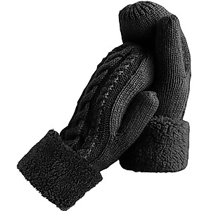 AURUZA Winter Warm Mittens for Women, Cozy Thick Knitted Gloves & Mittens Warm Soft Lining Cold Weather Accessories Gifts (Black)