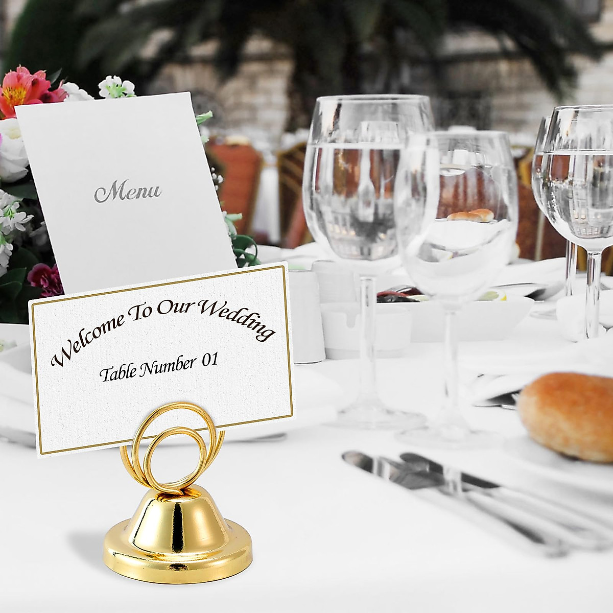 Affbei 24 Pcs Gold Table Number Holders Wire Picture Holder Small Size Table Card Holders Tabletop Metal Place Card Holder Reserved Table Card Holder for Centerpieces Wedding Reception Party Birthday