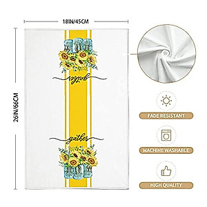 GEEORY Kitchen Towels for Summer Decor Sunflowers Mason Jar Dish Towels 18x26 Inch Ultra Absorbent Bar Drying Cloth Hand Towel for Kitchen Bathroom Party Home Decorations Set of 2