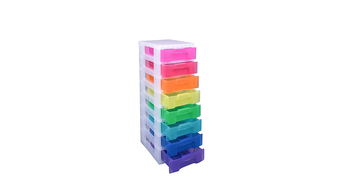 Really Useful Plastic Storage Box Tower 8x7L with Rainbow Drawers