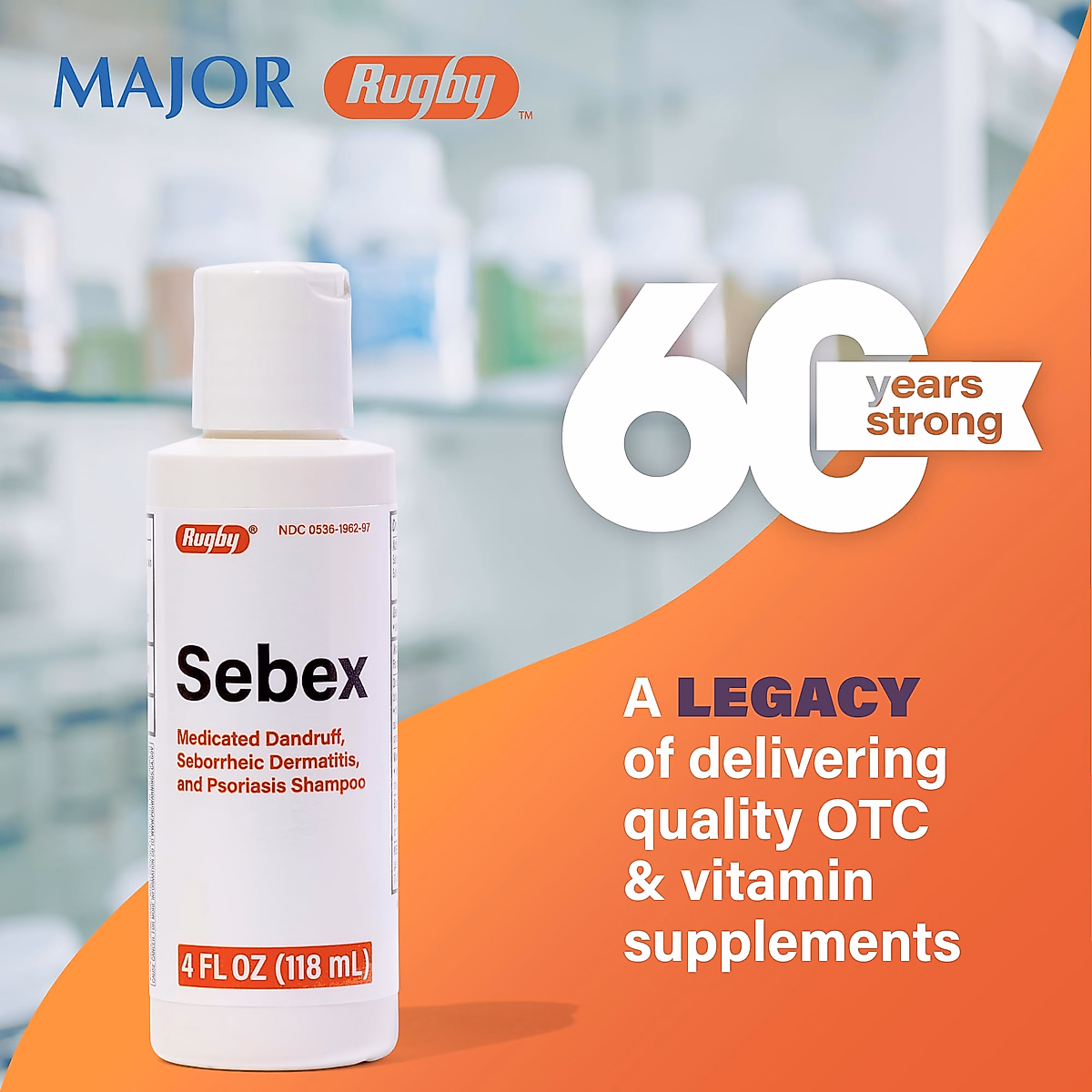 Rugby Sebex Medicated Dandruff Shampoo for Women and Men - 2% Sulfur and 2% Salicylic Acid Anti-Dandruff Shampoo - Helps With Symptoms of Seborrheic Dermatitis and Psoriasis - 4 Oz.