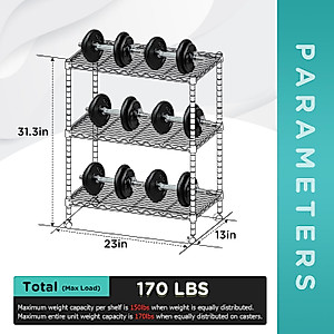 FDW 3-Shelf Adjustable,Storage Shelves Wire Shelving Shelving Unit Metal Shelves Storage Shelf with Wheels,13" D x 23" W x 31" H,Black