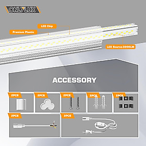 ONLYLUX LED Shop Lights, LED Tube Light 25W 6000K, Led Garage Light, Super Bright, Under Cabinet Lighting, Linkable with Plug LED Light for Workbench Workshop Basement (2 Pack)